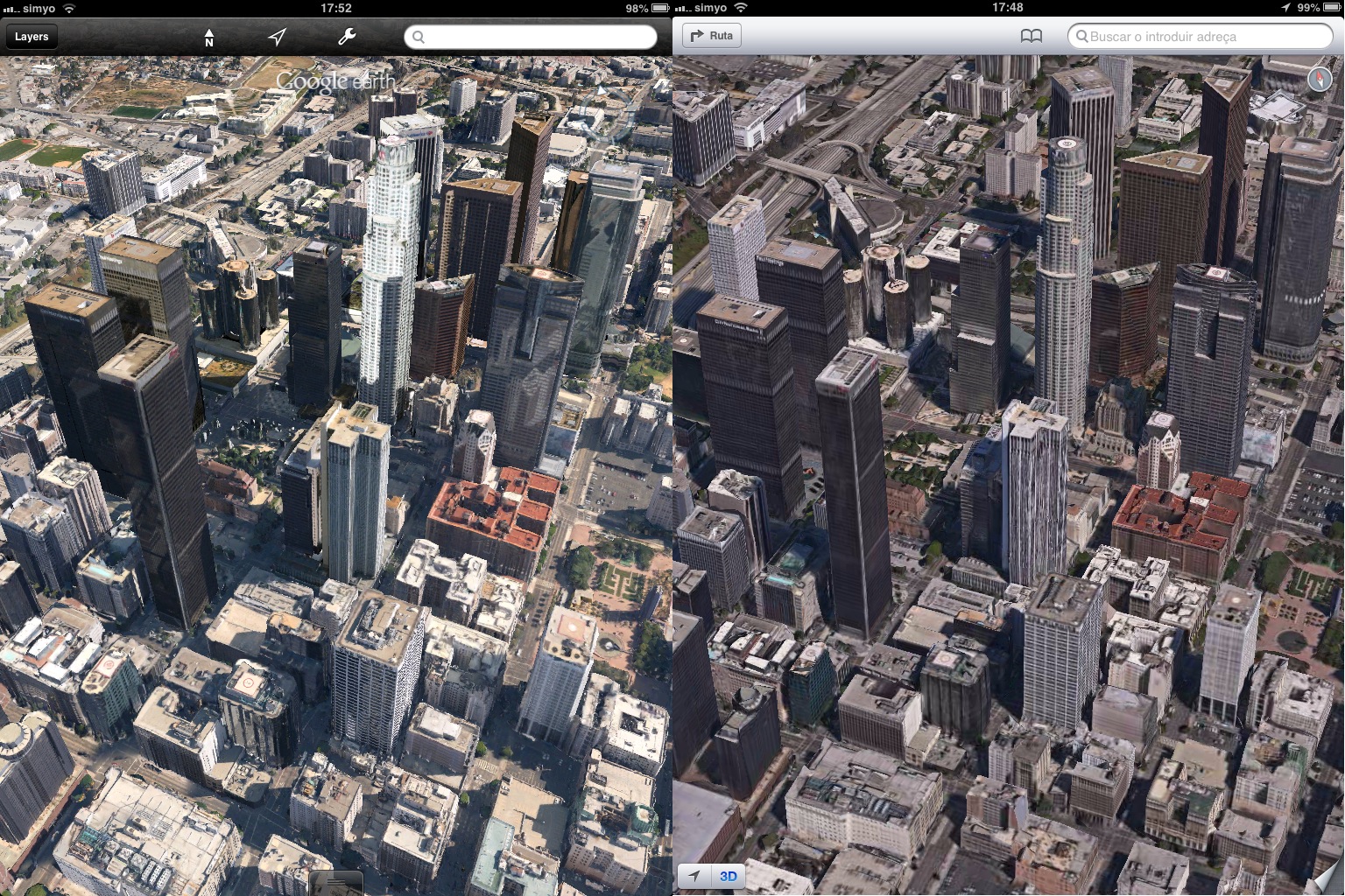 Comparamos los mapas 3D de Google Earth con los de Apple