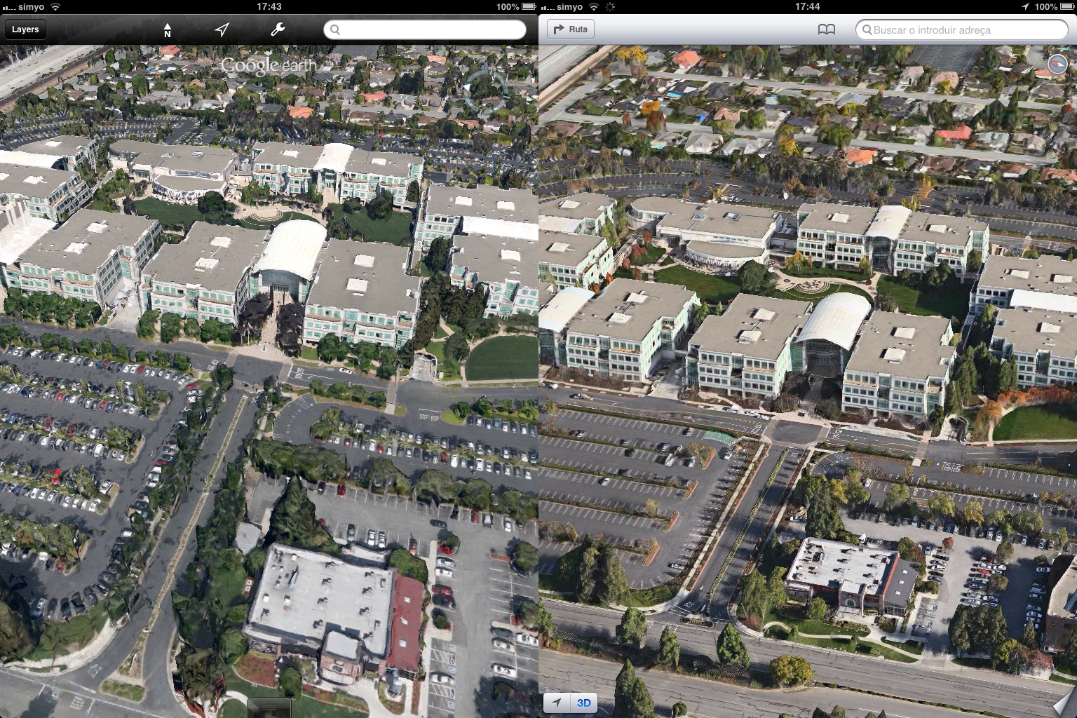 Comparamos los mapas 3D de Google Earth con los de Apple